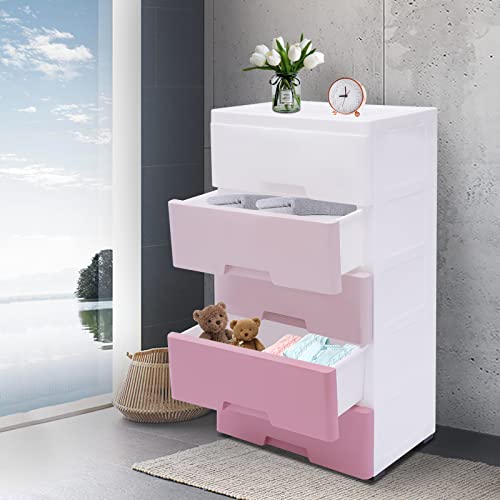 simimasen 5-Layer Pink Storage Drawers Plastic Drawers Dressers Cabinet for Storing Clothes, Towels, Toys