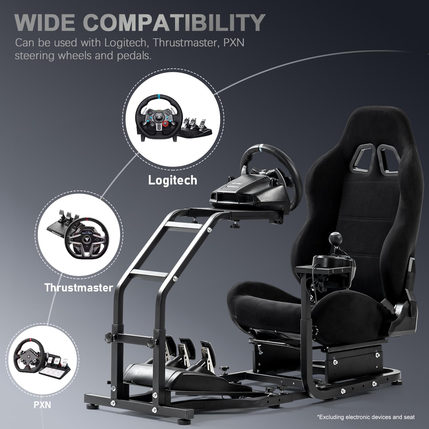 Marada Adjustable Racing Simulator Cockpit with Comfort Racing Seat Fit for Logitech/Thrustmaster G25 G27,G29 G920 G923 T80 T300RS TX F458 T500RS, Race Driving Sim Stand No Steering Wheel/Pedal