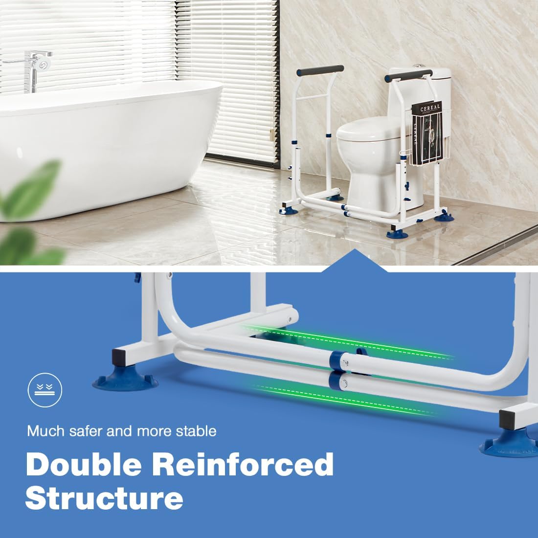 GreenChief Toilet Safety Frame 350lbs, Stand Alone Toilet Rails, Adjustable Handrails Fit Most Toilets, Medical Toilet Seat Frame for Elderly Handicap Disabled, 4 Large Suction Cups