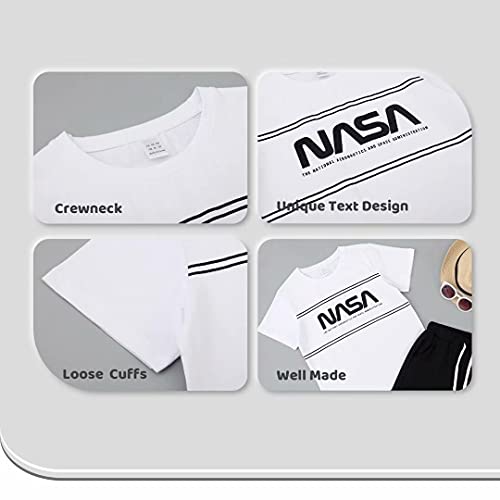 Gorboig Big Boys Clothes Size 8-10 Boy Summer Outfits Short Sleeve Dinosaur T-Shirt & Shorts Set 2 Packs,White Text Set 10Y