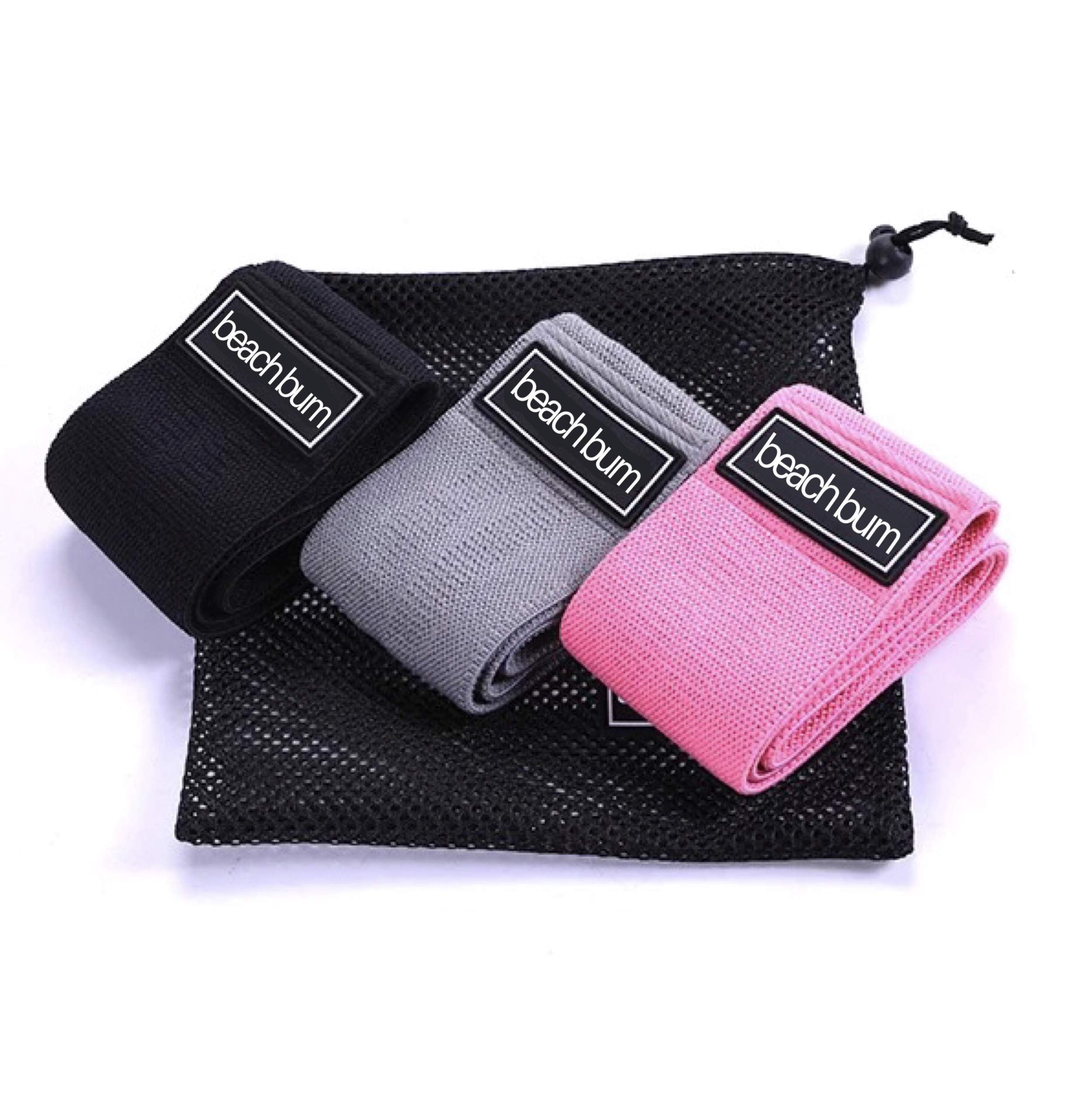 BEACH BUM Resistance Bands for Legs and Butt, Fabric Booty Bands, 3-Set Exercise Bands for Toning, Sculpting, Strength Training, Fitness, Squats, Lunges, Pilates, Yoga, Stretching, Glutes, Abs, Hips