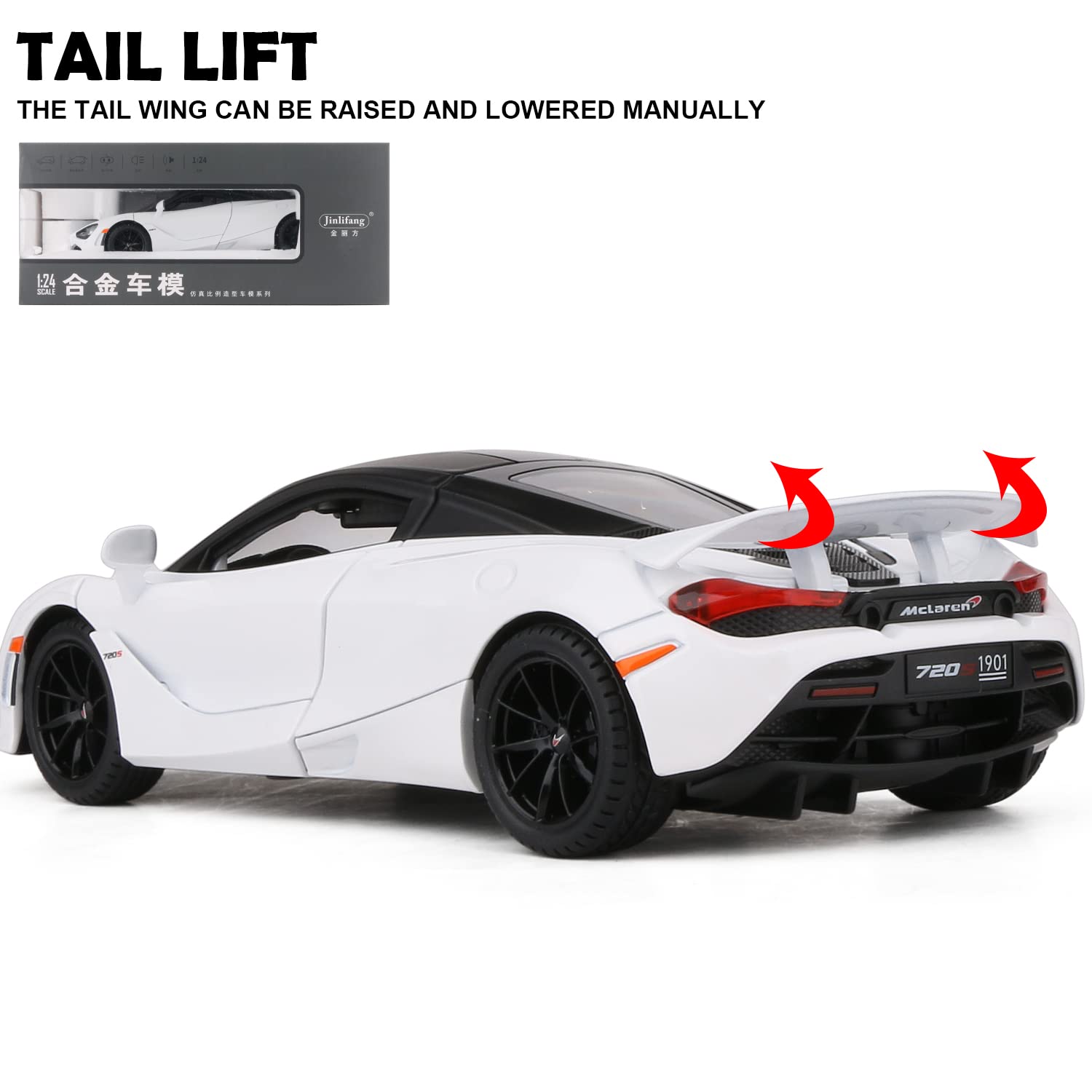 COOLPUR 1:24 diecast Model for MCLAREN 720s zinc Alloy Pull Back Car Diecast Model,Decorative,Mini Vehicles Toys for Kids,Boyfriend,Young Peoples Gift(bigwhite)