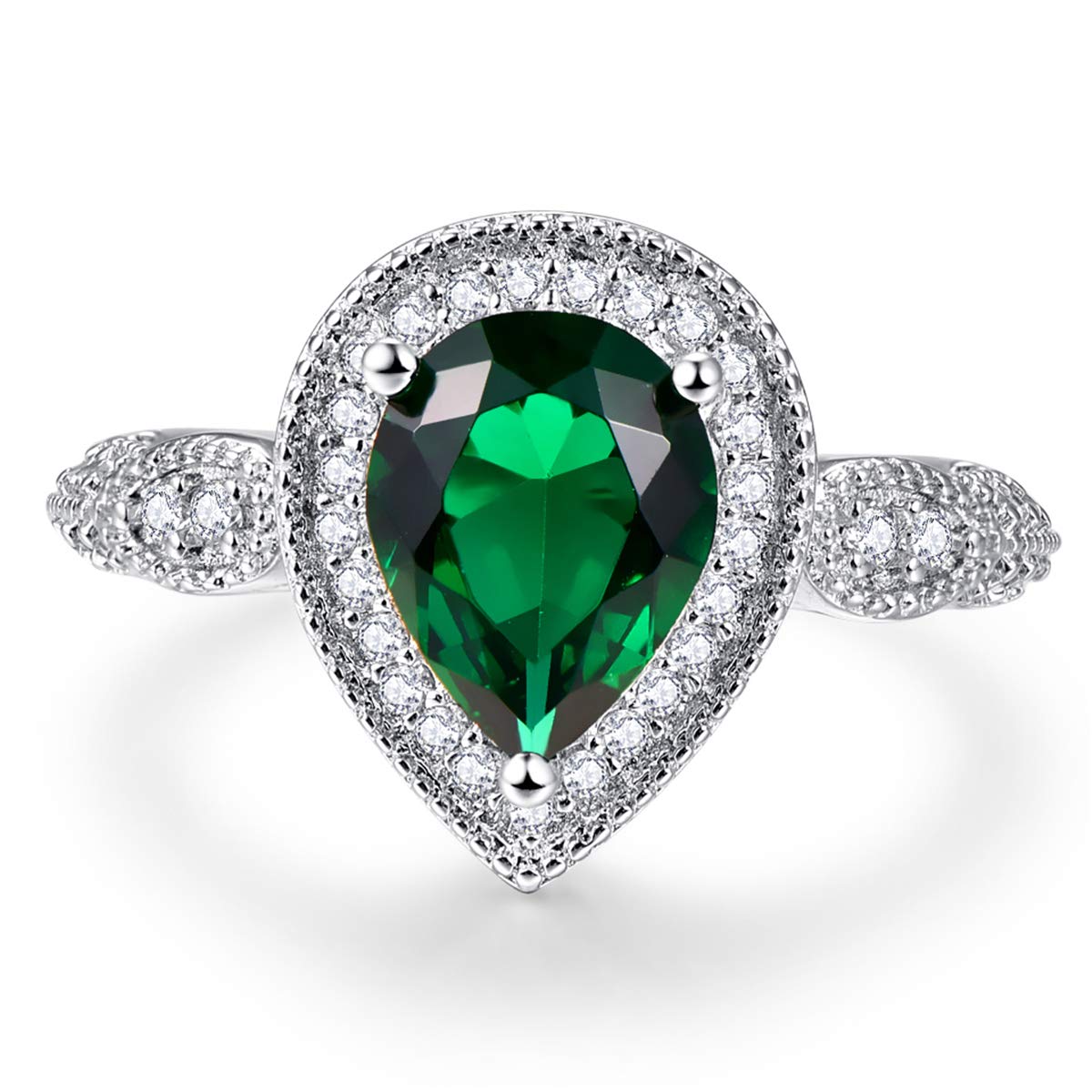 BONLAVIE Wedding Band Engagement Rings for Women With Solid 925 Sterling Silver Created Emerald Cubic Zirconia Rings Size 7