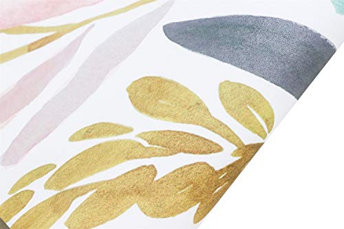 HAOKHOME 93027 Watercolor Forest Peel and Stick Wallpaper Removable White/Pink/Navy/Yellow Floral Vinyl Self Adhesive Shelf Liner 17.7in x 9.8ft