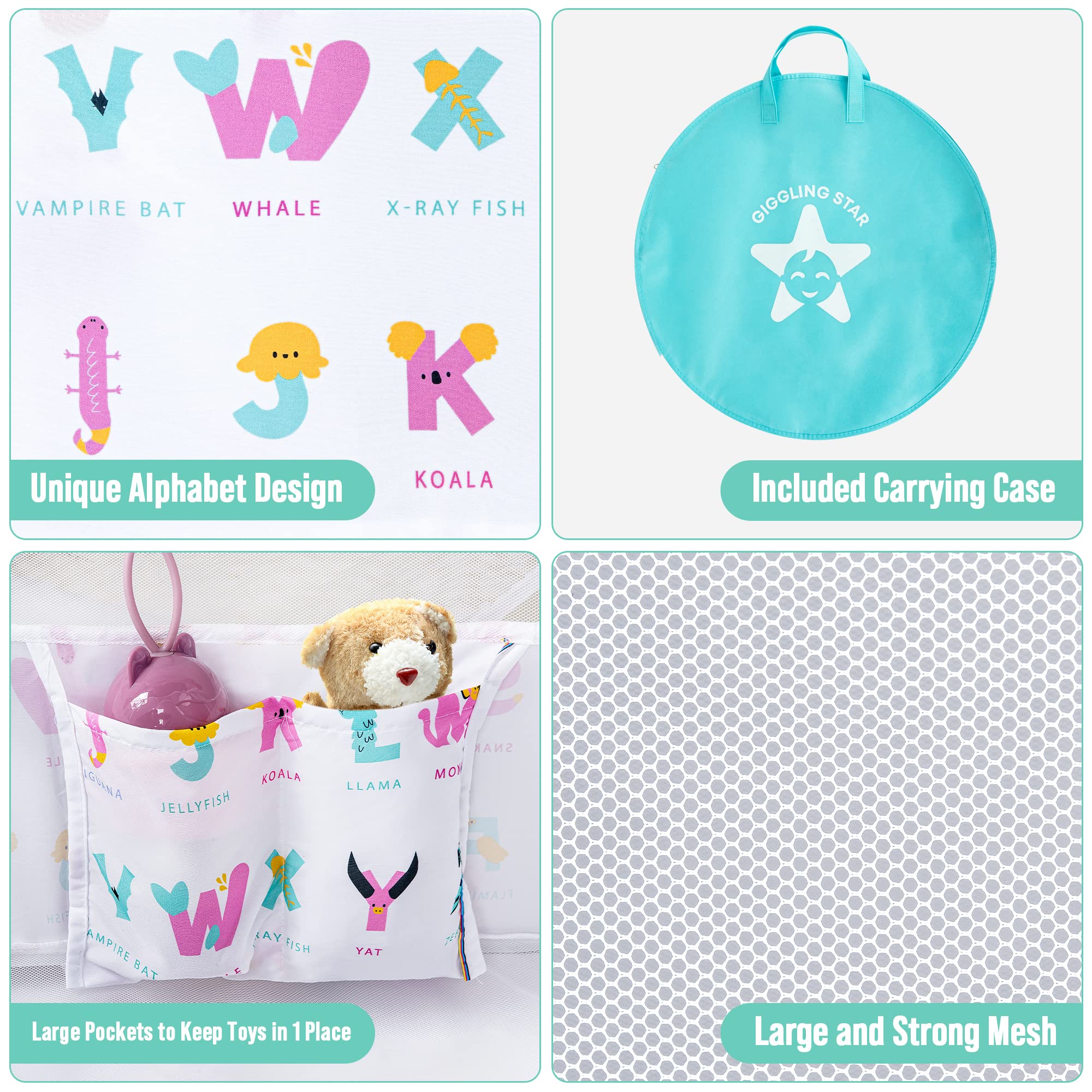 Giggling Star Crib Tent to Keep Baby from Climbing Out, Pack n Play Tent with Toy Pouch, Breathable & See-Through, Keeps Cats Out, Protects from Mosquito Biting, Safe Crib Net to Keep Baby in