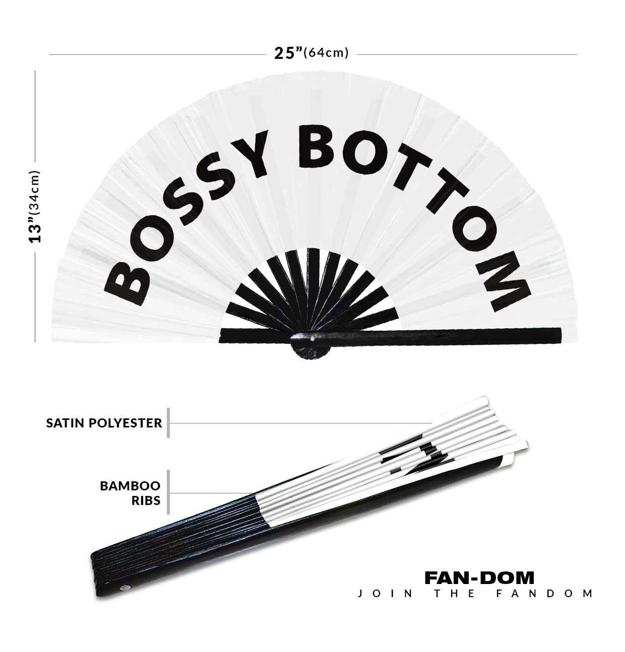 Bossy Bottom hand fan foldable bamboo circuit hand fan funny gag slang words expressions statement gifts Festival accessories Rave handheld Circuit event fan Clack fans (White)