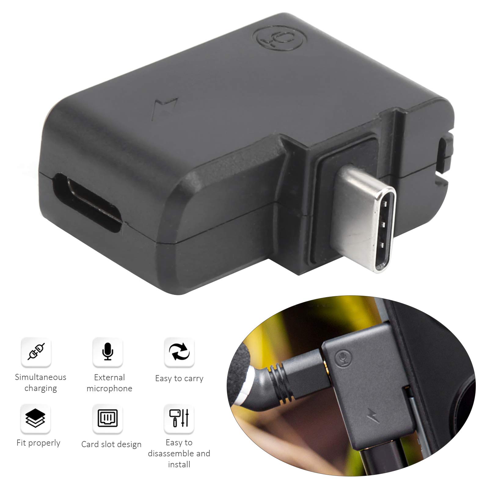 Camera Microphone Adapter, Action Camera Mic Adapter Easy to Carry 3.5MM with Internal Buckle Design for Improve Video Sound Quality for ONE X2