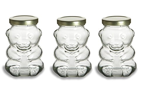 Nakpunar 9 oz Glass Bear Jars with Lids for Honey, Candies, Piggy Banks (3, Gold)