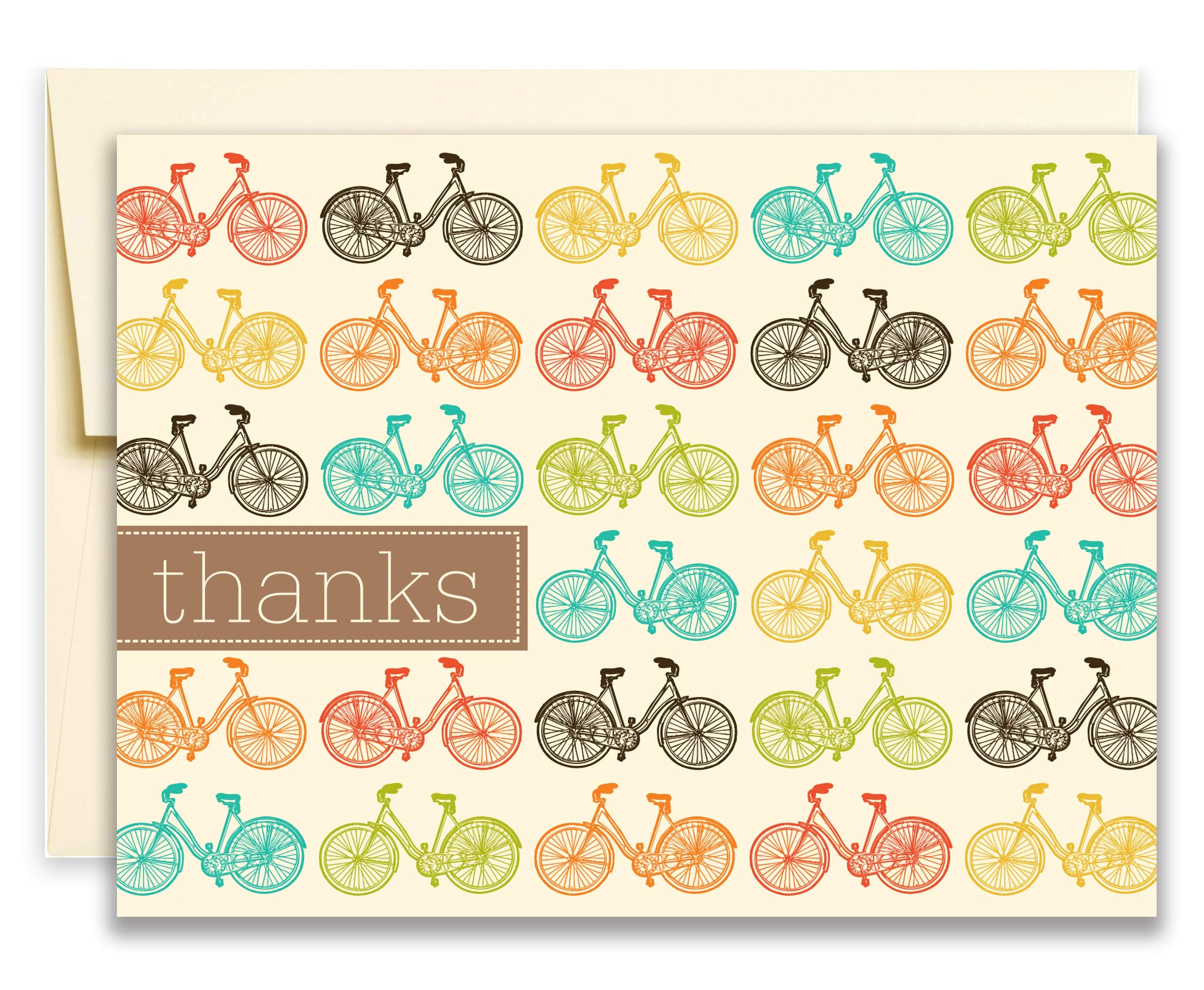 Two Poodle Press 20 Bicycle Thank You Greeting Cards - For Bikes, Cyclists, Pelotonia, Charity Bike Rides Nancy Stationery with Matching Cream Envelopes Birthday Present for Bicycle Lovers