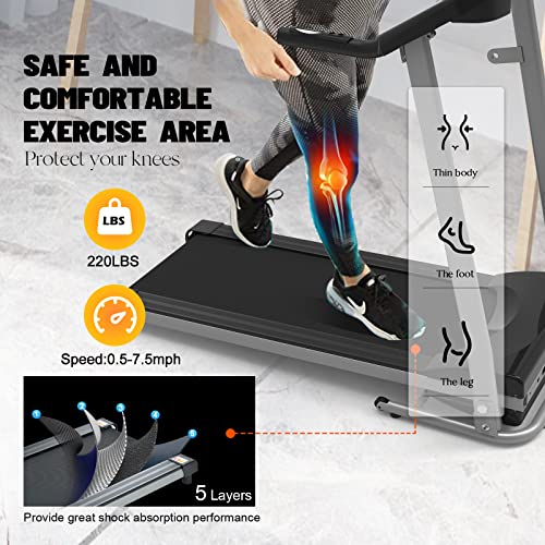 Home Foldable Treadmill with Incline, Folding Treadmill for Home Workout, Electric Walking Treadmill Machine 15 Preset or Adjustable Programs 250 LB Capacity MP3 (Black 1)