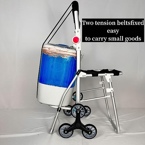 JFYOW Ultimate Adjustable Seat Back Shopping Cart with Stool - Durable Stainless Steel Frame, Nylon Storage Bag, Climbing Wheels, and Secure Cargo Straps.