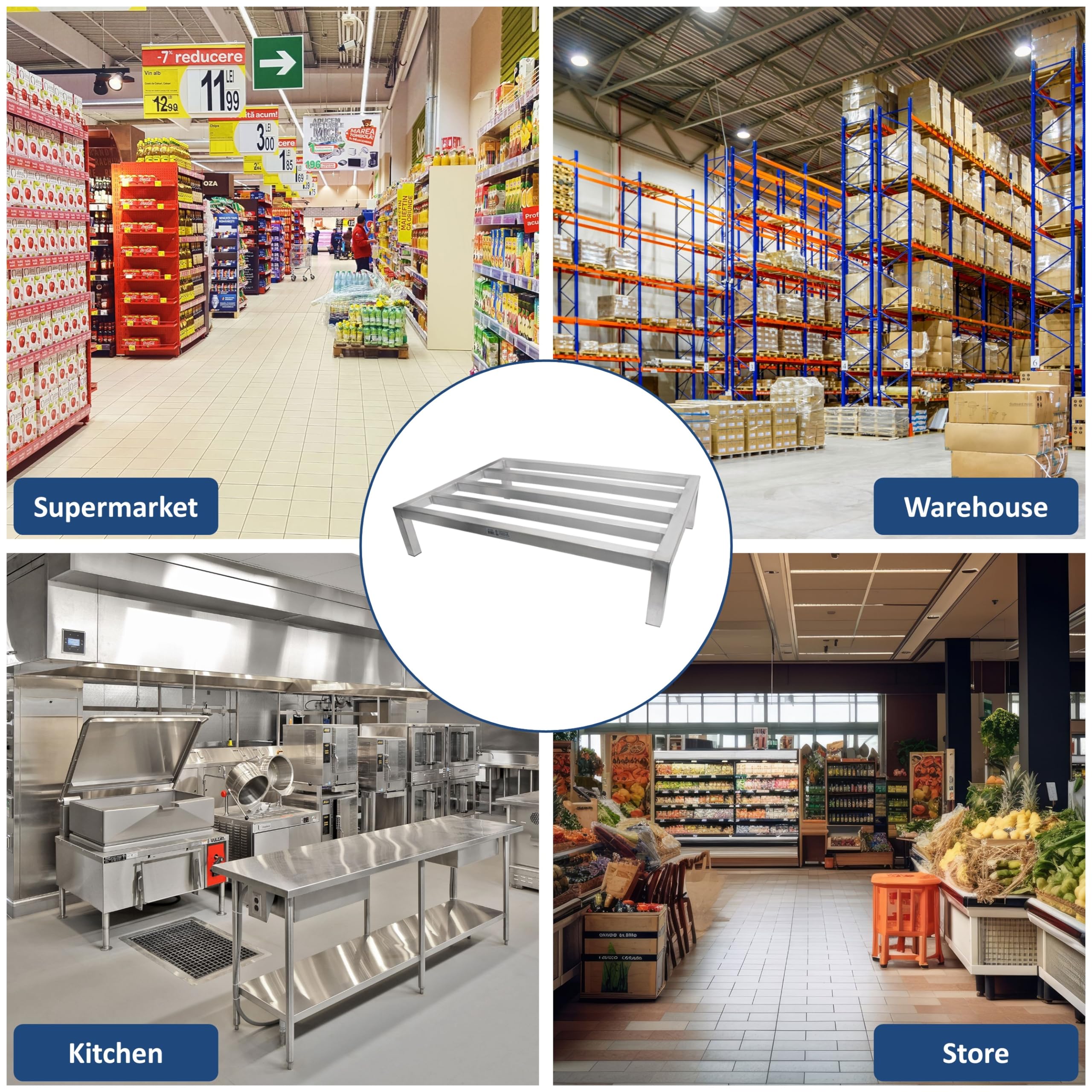 GSW 8-Inch High All Welded Aluminum Dunnage Racks with Plastic Feet, 36”L x 24”W x 8”H