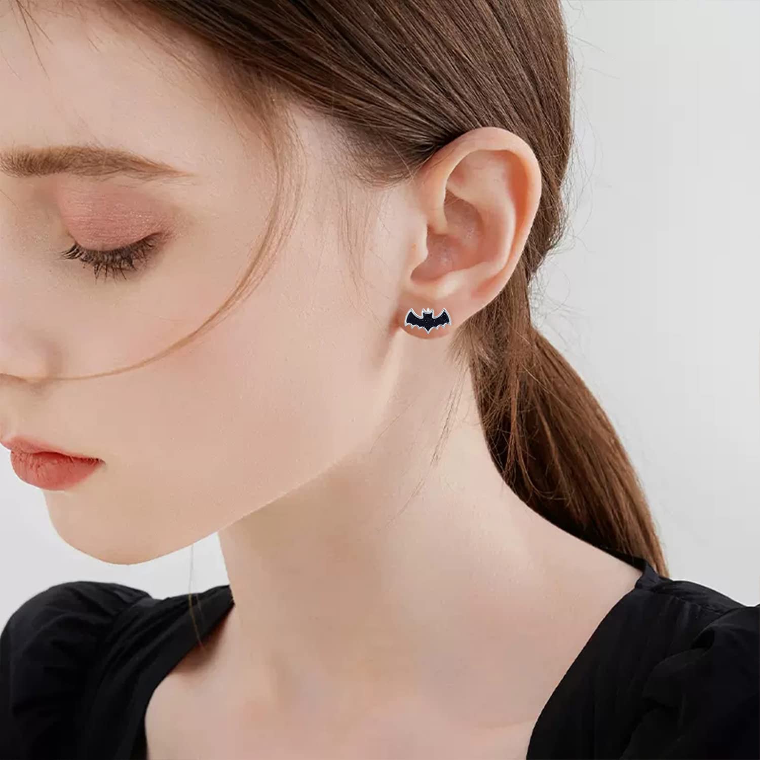 Black Bat Earrings 925 Sterling Silver Halloween Bat Stud Earrings Gothic Earrings Halloween Party Jewelry Gifts for Women