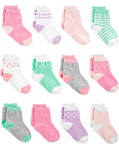 Simple Joys by Carter's Baby Girls' Socks, 12 Pairs, Pink/Purple/Mint Green, 3-12 Months