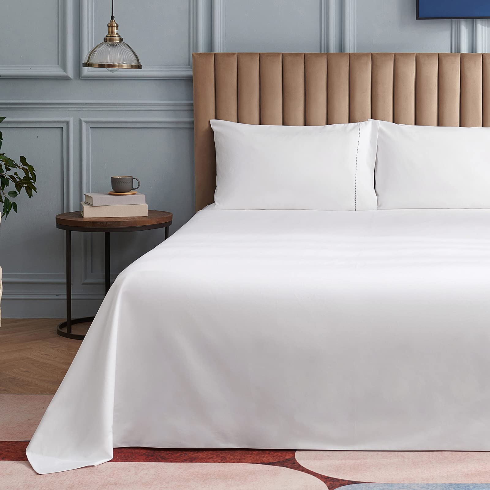 Bedsure 1000 Thread Count Egyptian Cotton Sheets - White Queen Sheets Set, 4 PC Deep Pocket Durable Bed Sheets Sateen Weave, White (90"x102")