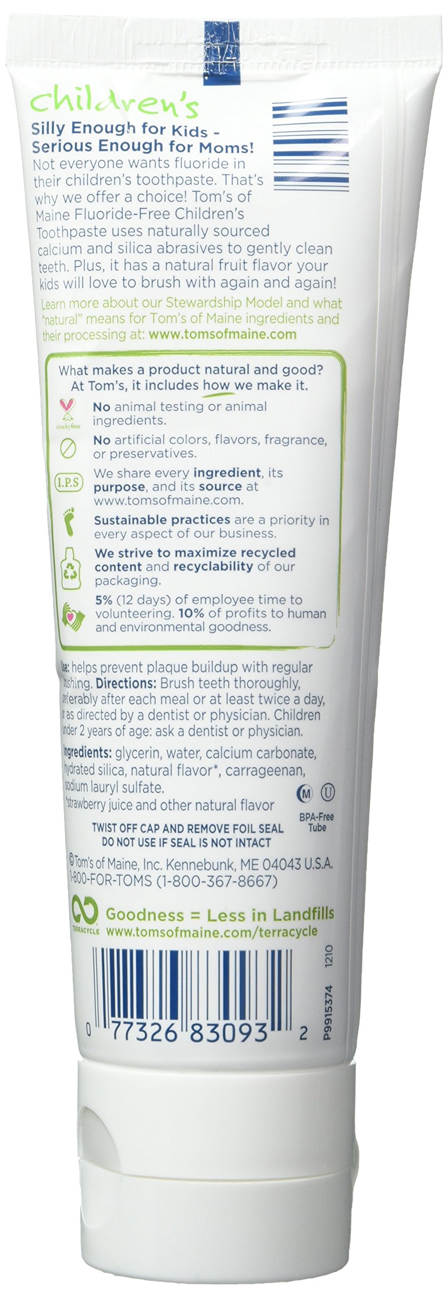 Tom's of Maine Fluoride Free Children's Toothpaste, Silly Strawberry, 4.2 Oz
