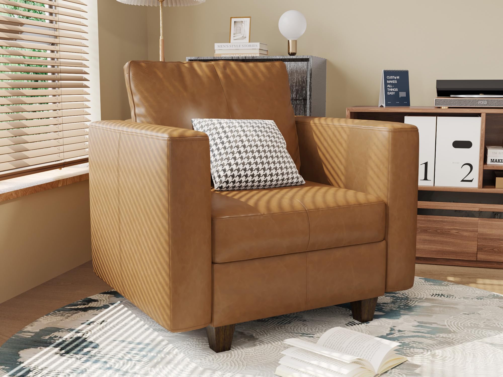 EASE MOOSE Modular Sectional Accent Chair with Storage Seat, Faux Leather Armchair Modern Single Sofa Club Chair for Living Room