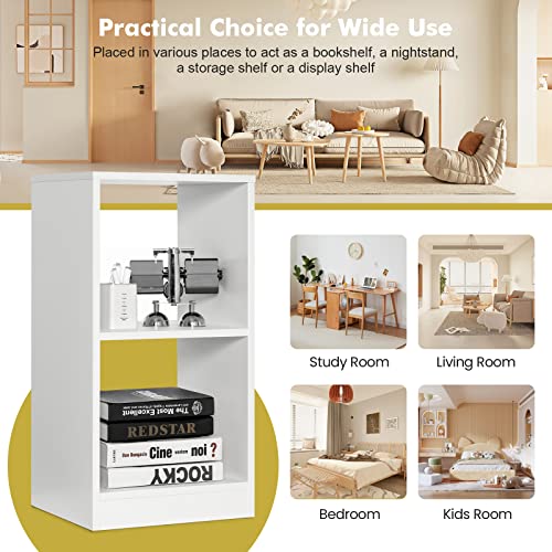 Giantex 2-Pcs 2-Tier White Bookshelf, Narrow Wood Bookcase with Anti-Tipping Kit, Short Open Shelving Rack for Small Space, Mini Cube Bookshelf for Living Room, Bedroom, Kids Room, Classroom