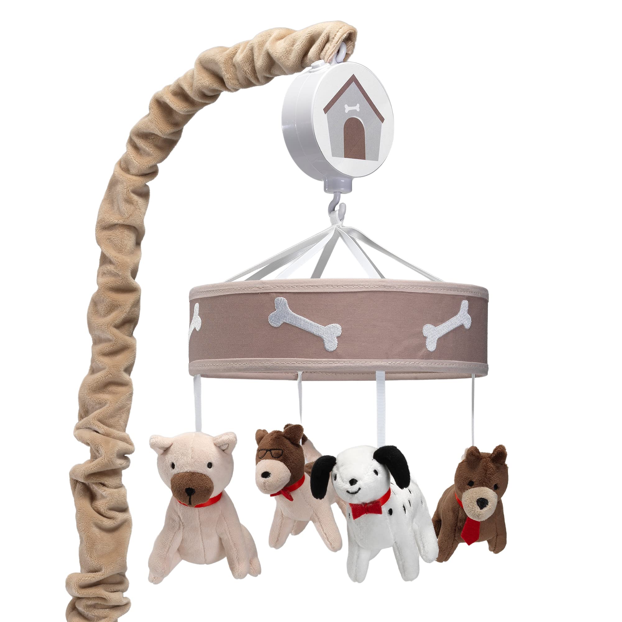 Lambs & Ivy Bow Wow Beige Dogs/Puppies Musical Baby Crib Mobile Soother Toy