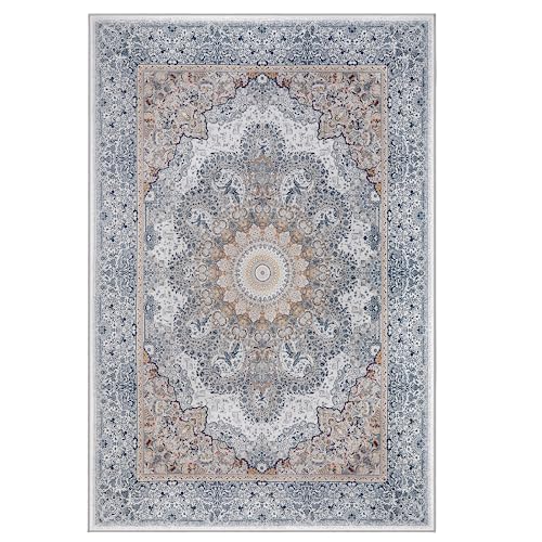 Rugs for Living Room 8x10 Area Rugs: Large Rug Machine Washable with Non-Slip Backing Non-Shedding Stain Resistant, Boho Carpet for Bedroom Dining Room Nursery Home Office Indoor Decor (Blue/Brown)