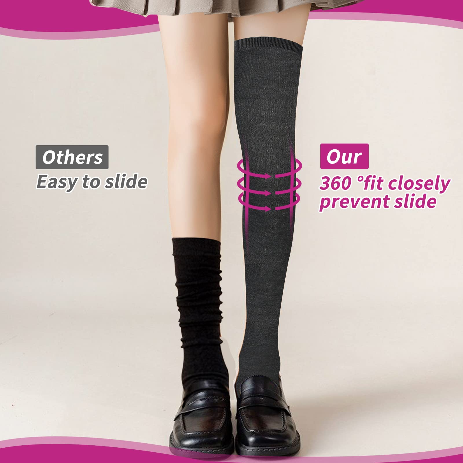 Buauty 4 Pairs Thigh High Socks,Knee High Socks,Long Socks,Halloween Cute Over The Knee Stripes Socks For Women , Medium
