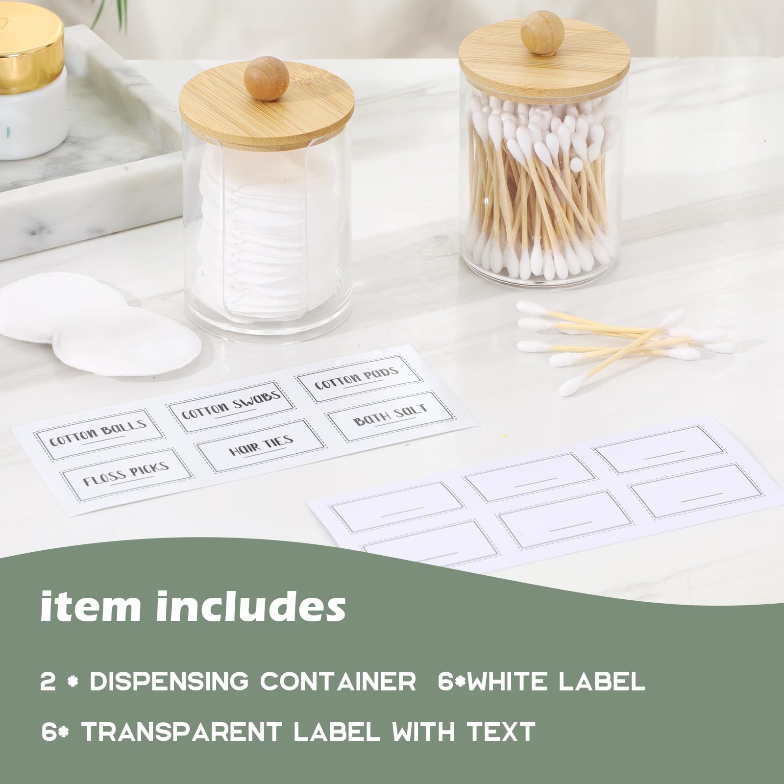 Qtip Holder Dispenser -10 oz Multipurpose Storage Boxes with Natural Bamboo Lids for Organizing Cotton Swabs, Pads, Dental Floss, 2 Count (2 Count)