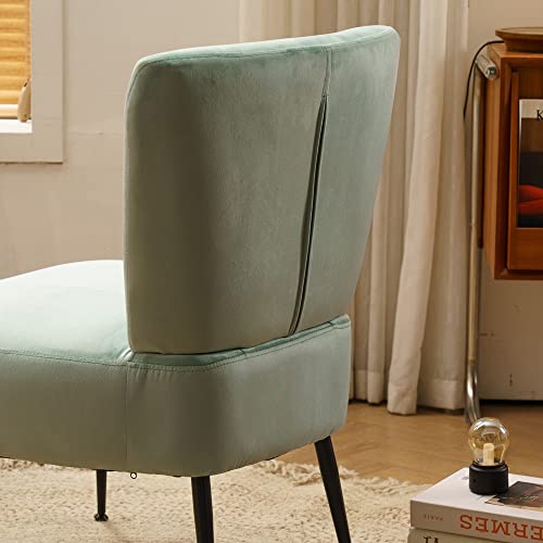 EODNSOFN Velvet Fabric Upholstered Trundle Chair with Black Metal Legs Dining Room Living Room Bedroom, Light Blue