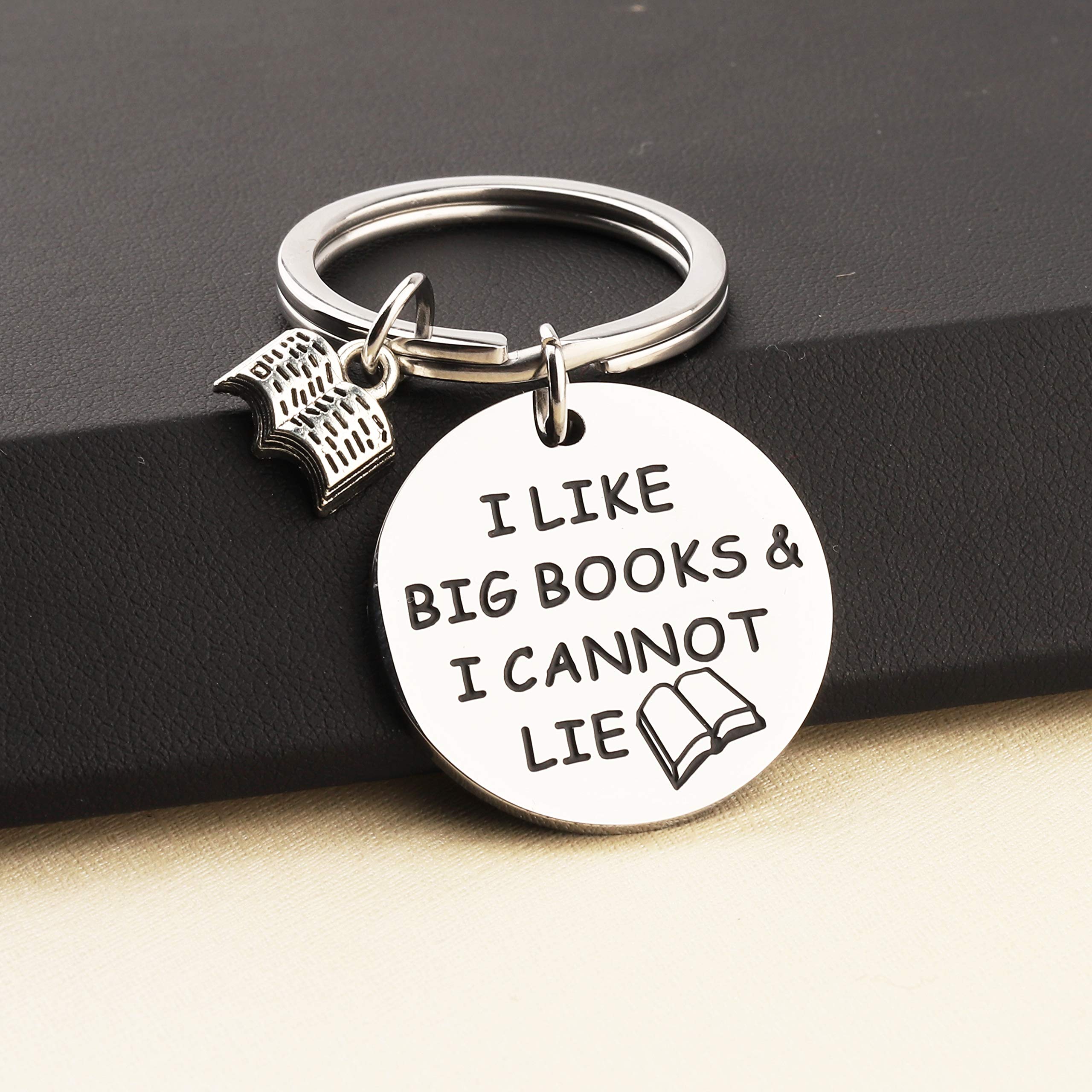 BEKECH Book Keychain Bookworm Gift Book Lover Gift I Like Big Books and I Cannot Lie Keychain Book Lovers Reading Jewelry Book Club Gift Librarian Gift (Silver)