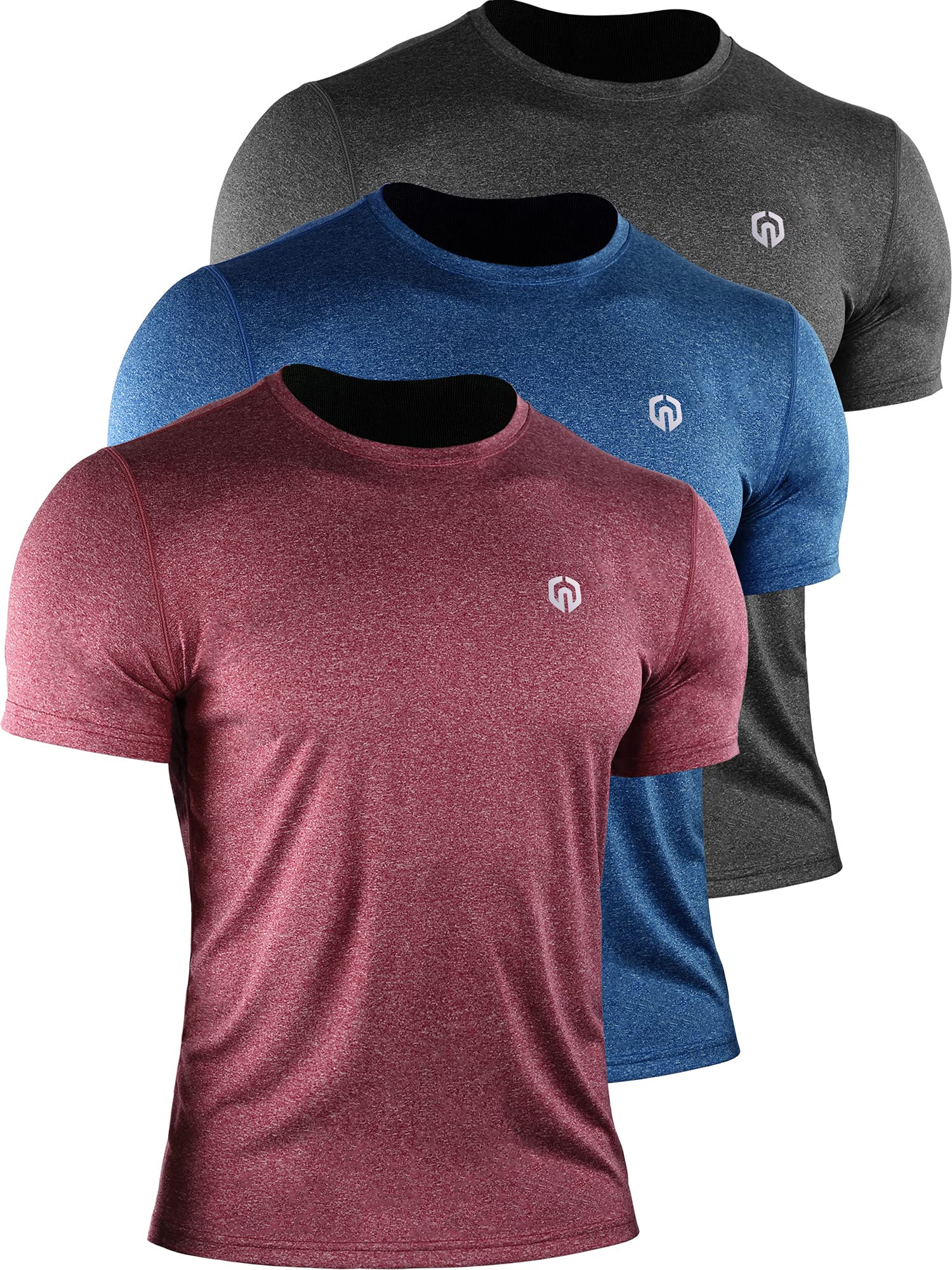 NELEUS Men's 3 Pack Dry Fit Athletic Running Shirts,506 Black/Blue/Red,M
