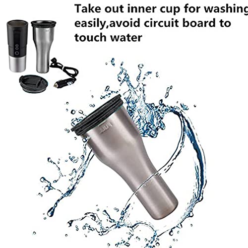 Smart Temperature Control Travel Coffee Mug GEEZO Electric Heated Travel Mug 12V Stainless Steel Tumbler Smart Heating Car Cup Keep Milk Warm LCD Display Easily Washing Safe for use