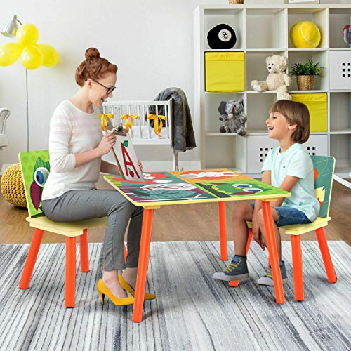 TimmyHouse Desk Kids Table and 2 Chairs Set for Toddler Baby Gift Furniture Cartoon Pattern