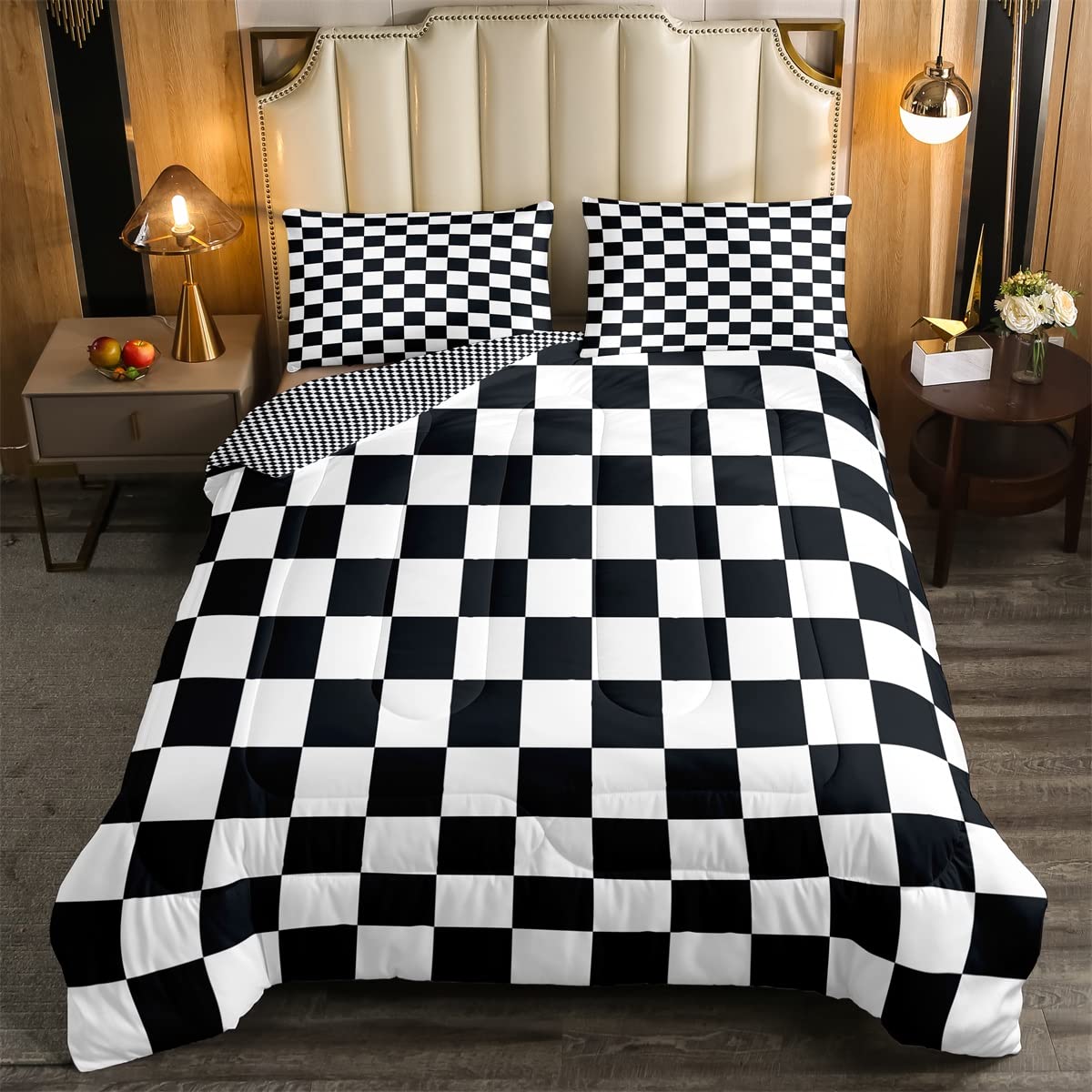 Erosebridal Black Grid Comforter Set Twin Black and White Checkered Bedding Set Reversible Farmhouse Buffalo Plaid Comforter for Kids Boys Teen Bedroom,Gingham Duvet Insert with 1 Pillow Case