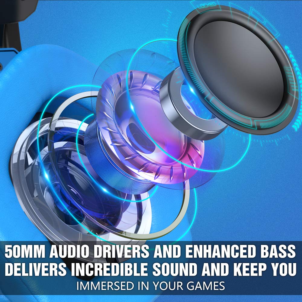 BENGOO USB Pro Gaming Headset for PC PS4, 7.1 Surround Sound Gaming Headphones with Noise Cancelling Mic, in-Line Volume/Mic/EQ Control, Soft Memory Earmuffs RGB Lights for Laptop Mac Nintendo 64