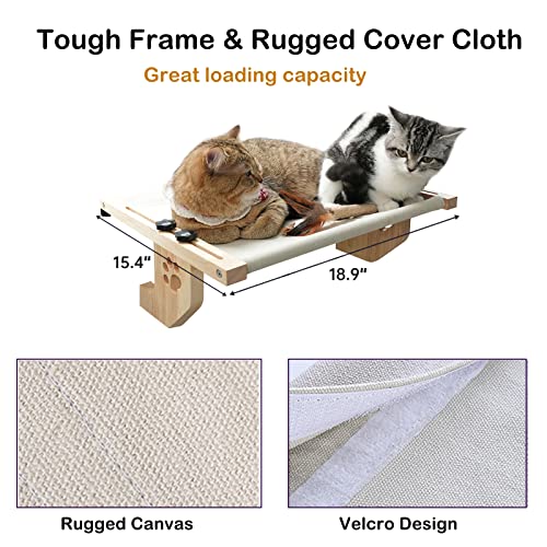 Doemtio Cat Window Perch Sturdy Solid Wood Cat Window Hommock for Large Cats Indoor Easy to Adjust Cat Window Bed Seat Shelf for Windowsill Bedside Cabinet and Drawer