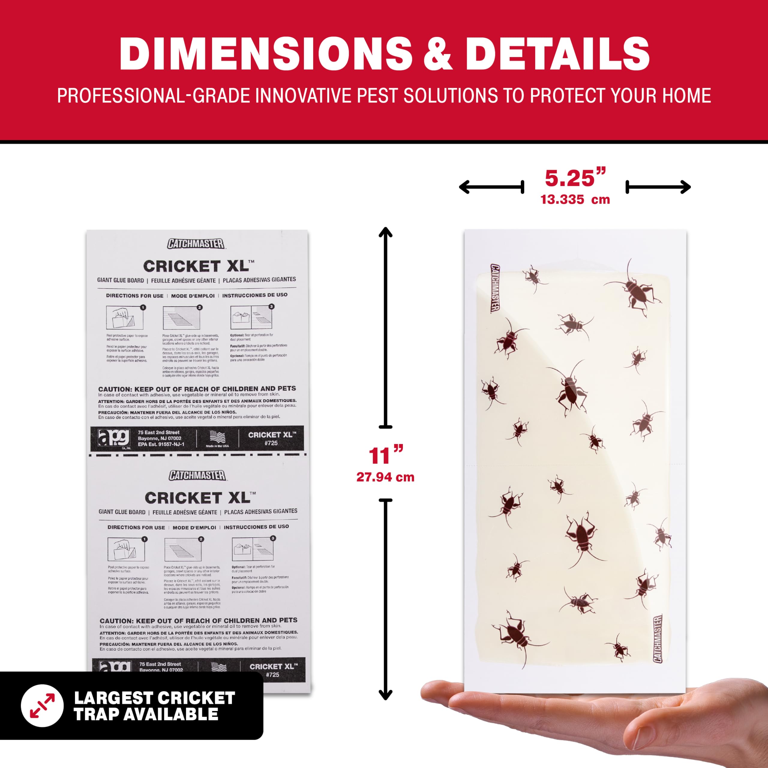 Catchmaster Cricket XL Giant Glue Boards 6Pk, Cricket Traps Indoor with Adhesive Attractant Design, Bug Catcher Traps for Inside Your Home, Bulk Insect Killer for House & Garage, Pet Safe Pest Control