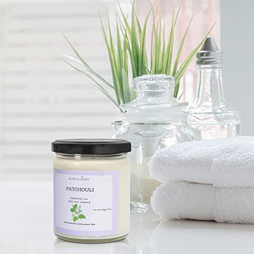 Patchouli Essential Oil Candle | Aromatherapy for The Home | 9 Oz Glass Jar | All-Natural Soy Candles | Cotton Wick | High Scent | 40 Hours Burn Time | Gift for Women & Men (Patchouli)