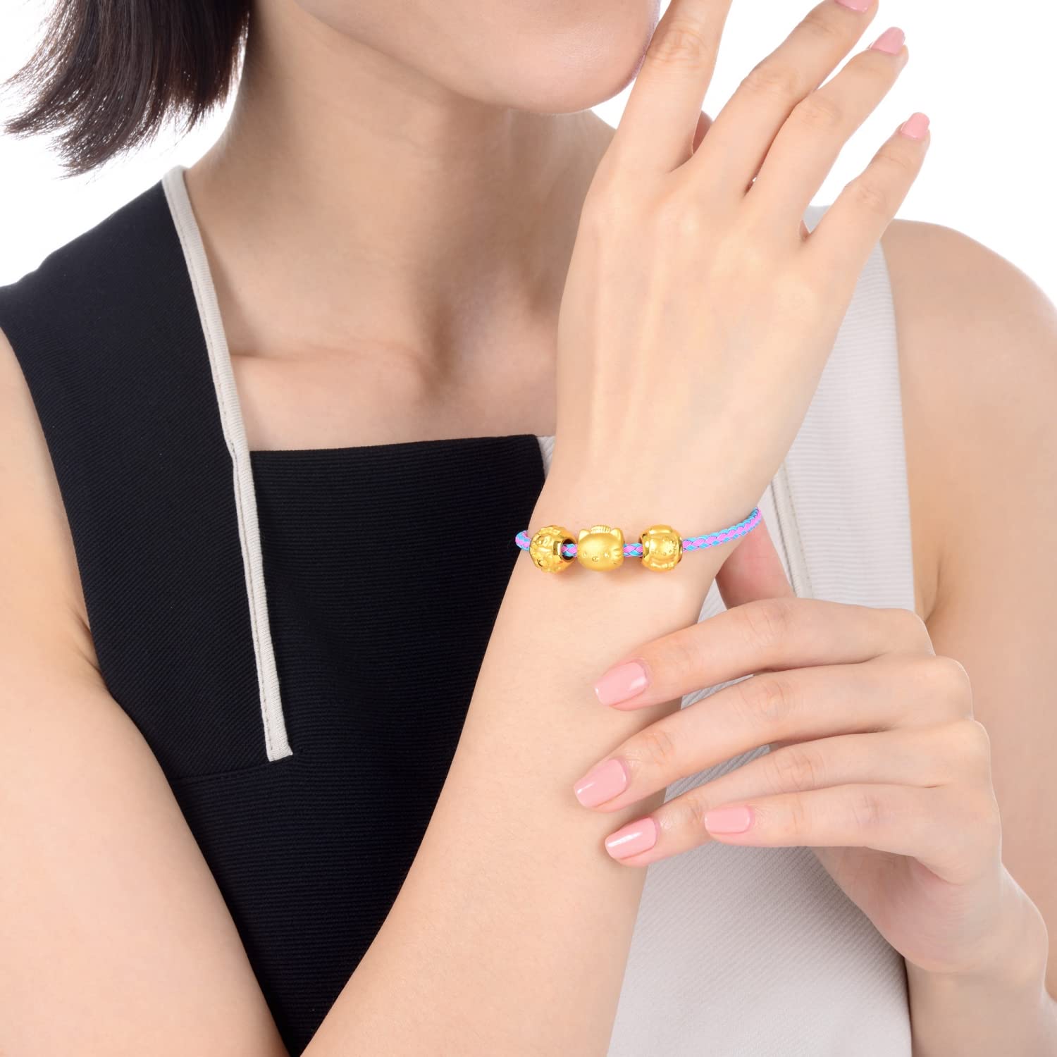 CHOW SANG SANG Sanrio 999 24K Solid Gold Hello Kitty Bead Charm Bracelet for Women 88476C