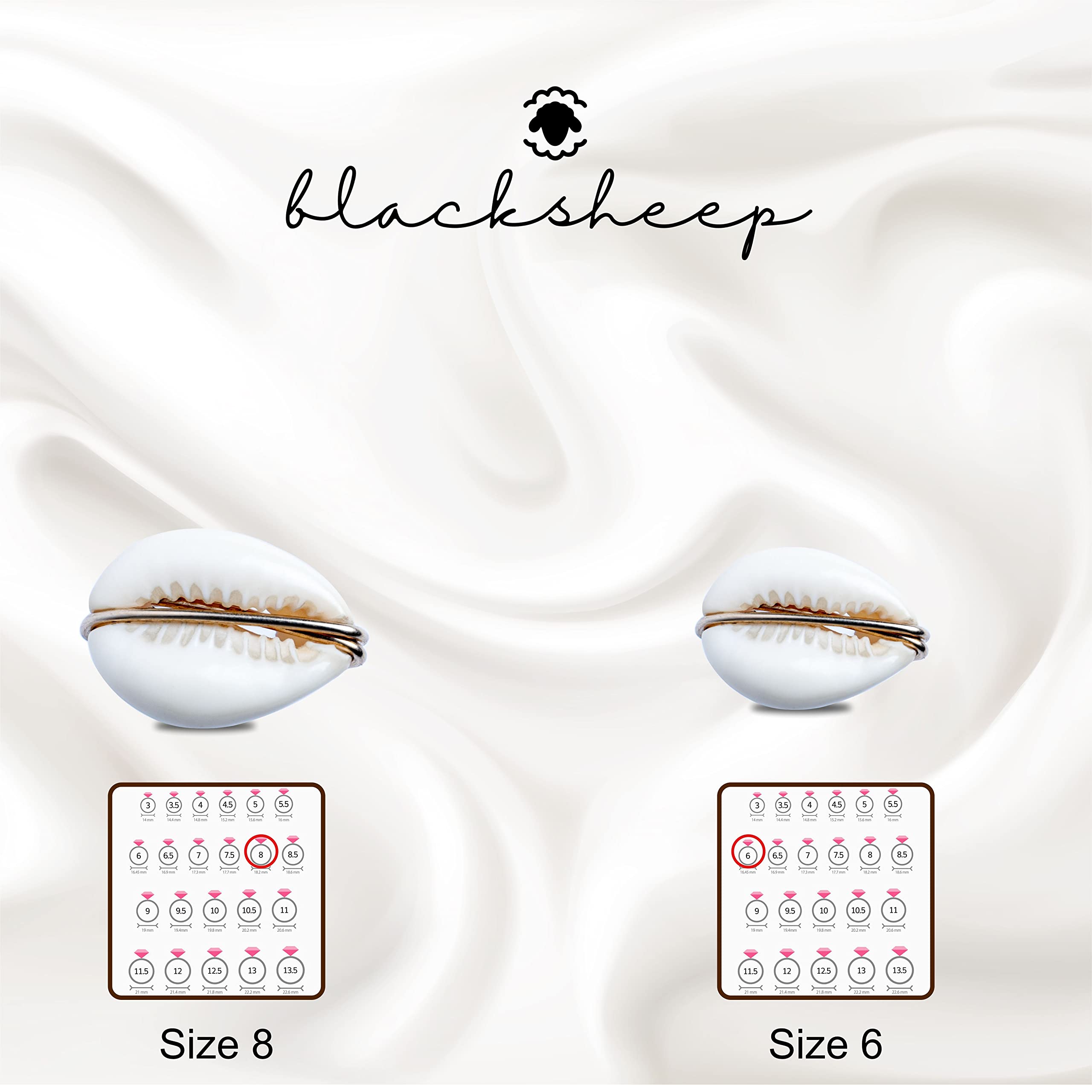 Blacksheep Pure Gold Cowrie Ring Size 8 | Genuine Ocean Seashell Cauri Jewelry for Women & Men | Natural Summer Beach Puka Shell Handmade Fitted Knuckle Band