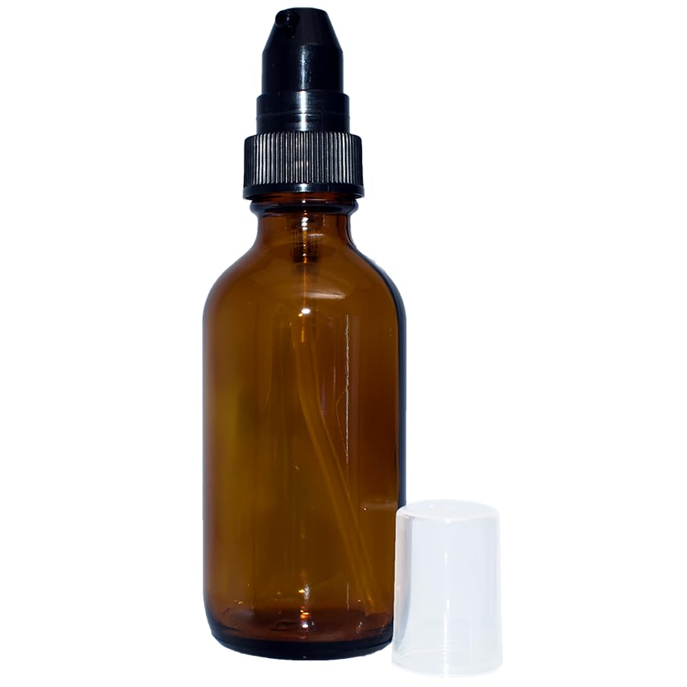 GlassBottleOutlet (Pack of 80) 2 oz. Amber Boston Round with Black Treatment Pump