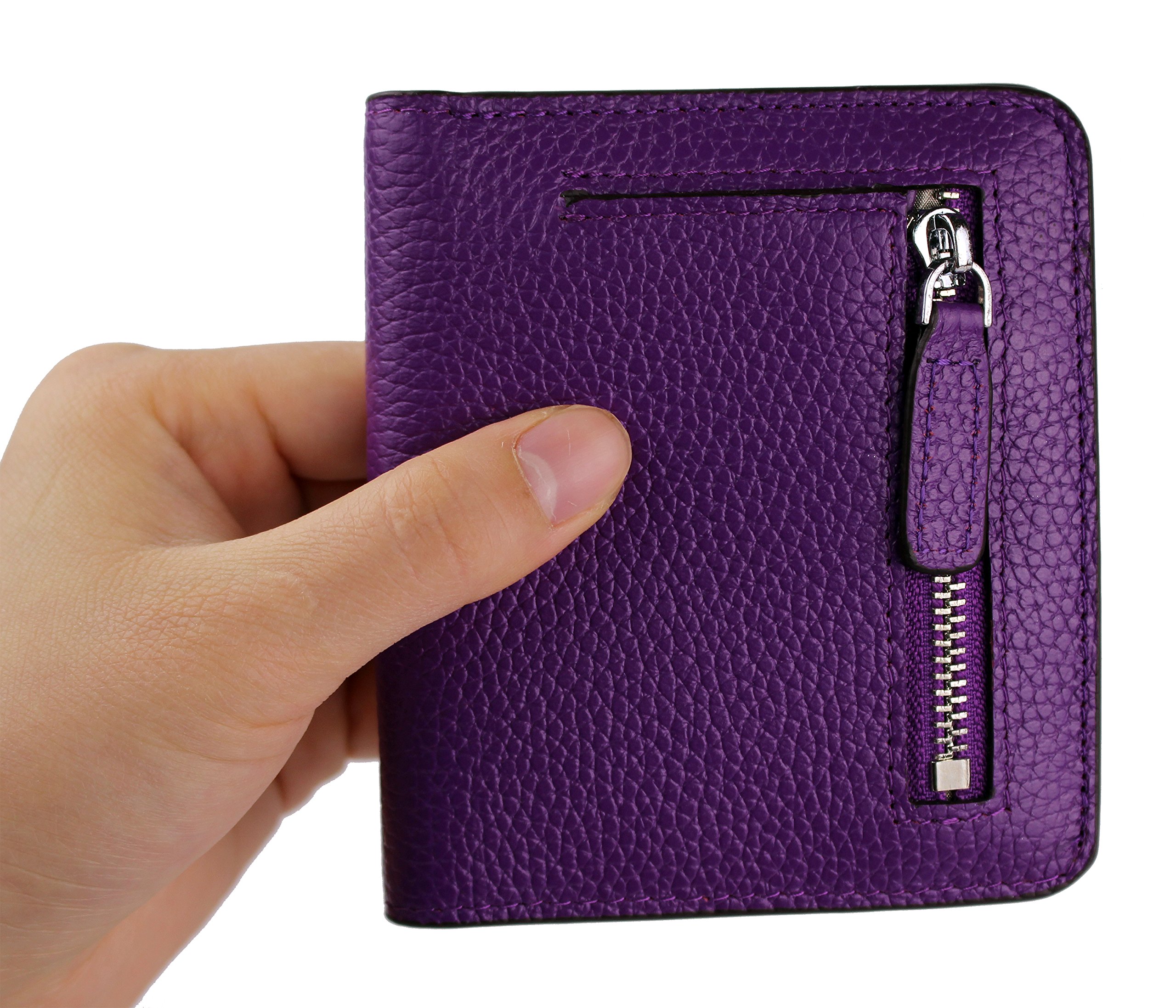 KELADEY Women's RFID Blocking Small Genuine Leather Wallet Ladies Mini Card Case Purse (Lavender Purple)