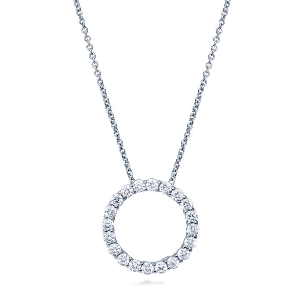 BERRICLE Sterling Silver Open Circle Cubic Zirconia CZ Pendant Necklace for Women, Rhodium Plated