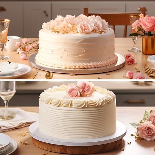 BOARDS+ 12 Pack Cake Drums in 2 Sizes (10, 12 Inch) & in 3 Colors (White, Black, Gold) | 1/2" Thick Cake Board Rounds, Sturdy & Greaseproof | Free Prop Up Tools | Perfect for Heavy/Tiered Cakes