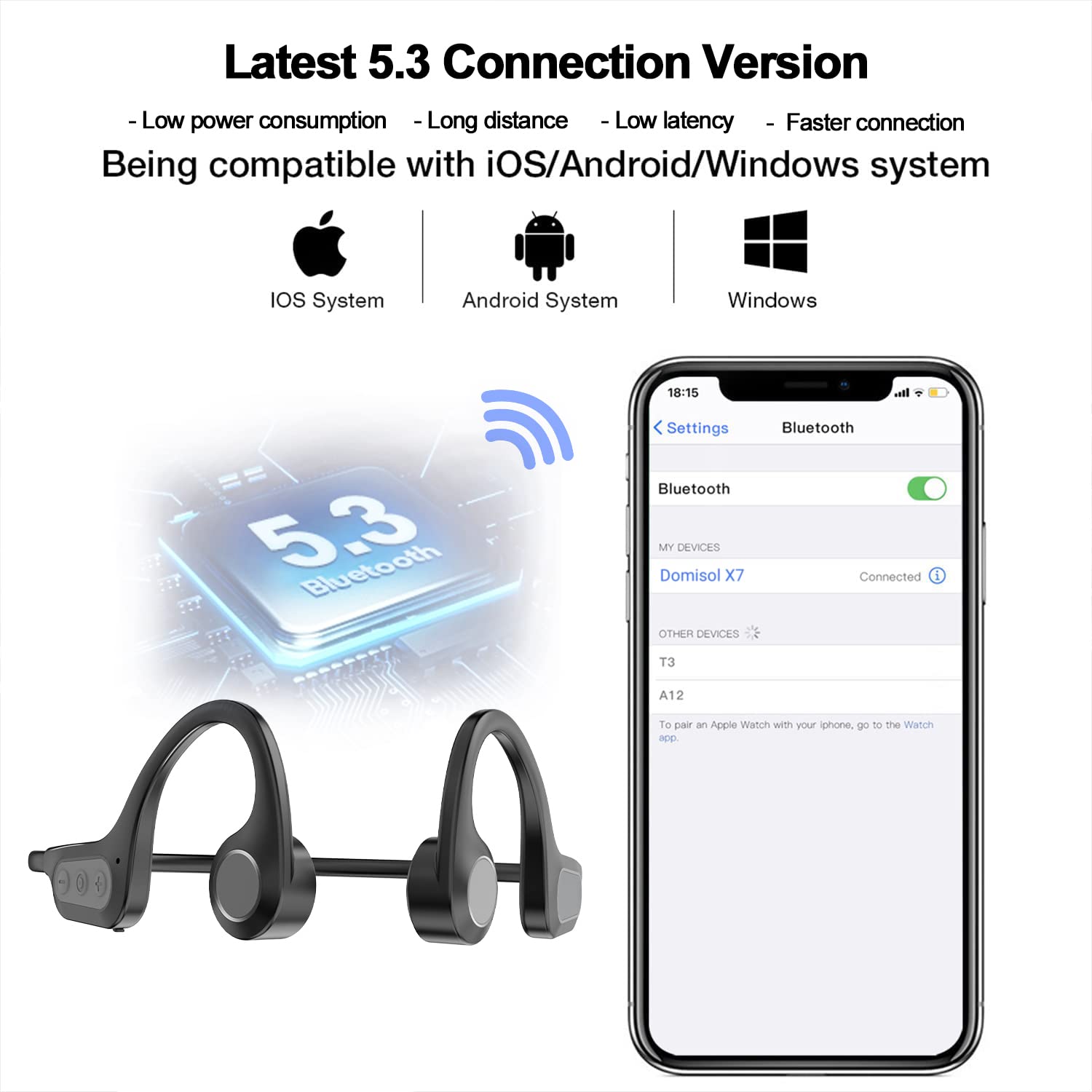 KOLORFARM Wireless Bone Conduction Headphones with Mic, Open Ear Headphones Bluetooth 5.3 Sports Headset with Up to 8 Hours Playtime, IP56 Sweatproof Certified for Running Hiking Driving Workouts