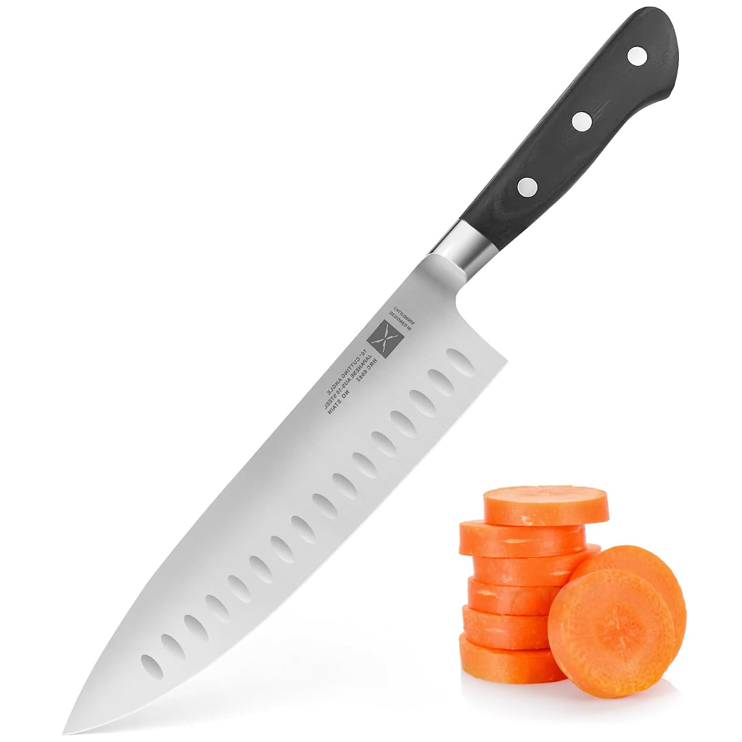 Fortune Candy 8 Inch Chefâs Knife - Japanese AUS-10 Stainless Steel Kitchen Knife - Full Tang, Classic Handle (Silver)