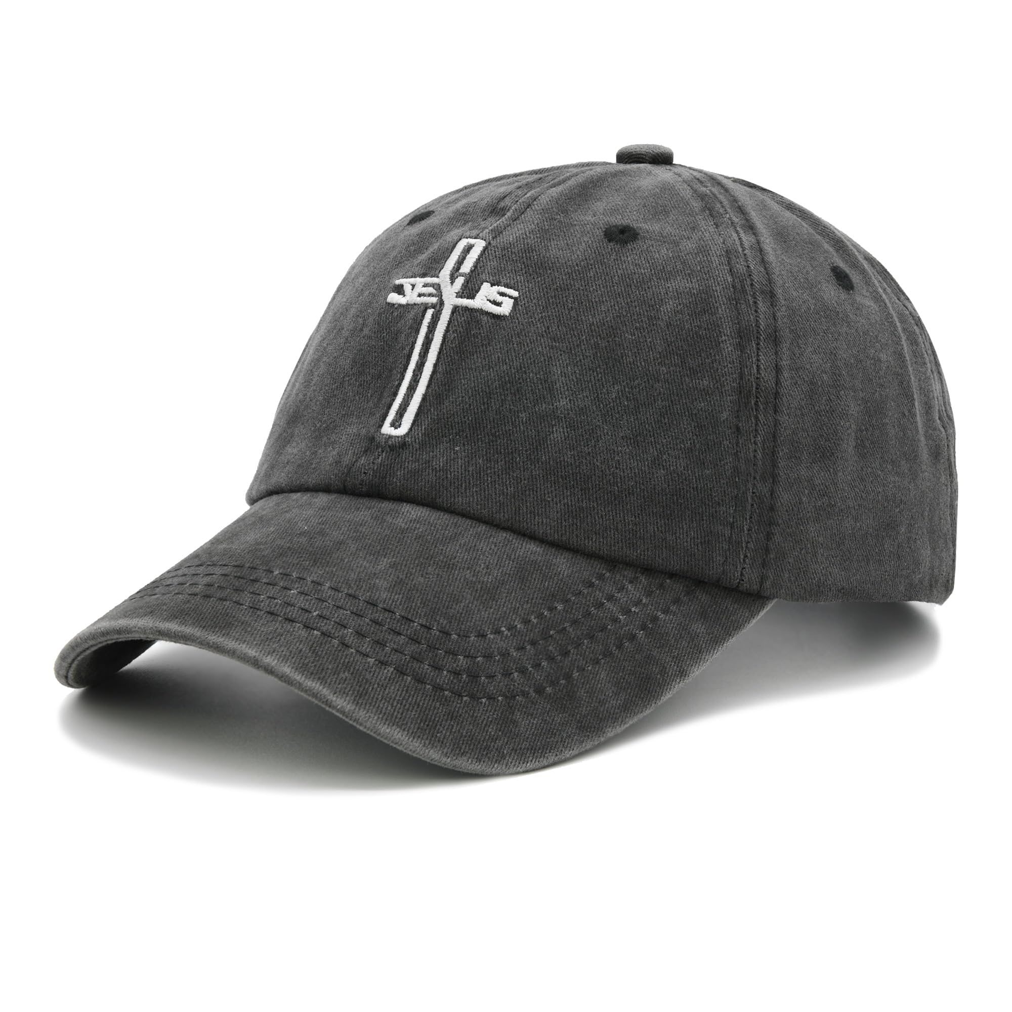 Christian Gifts for Men Women, Cross Faith Hat, Washed Vintage Embroidered Baseball Cap Black
