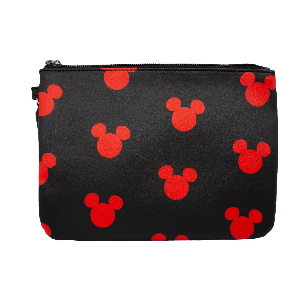 Buckle-Down Wallet Single Pocket Wristlet-Mickey Mouse Head Monogram Black/Red, 8.0" x 6.0"