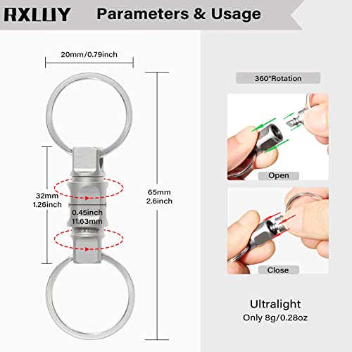 RXLUY Titanium Quick Release Keychain, Detachable Convenient Double-End Swivel EDC Key Chain Ring Clip Holder Car Accessory