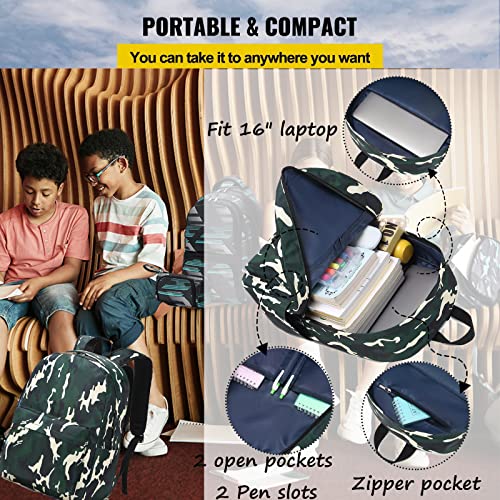 Jumpopack Backpack for Teen Boys Girls Backpack School Backpacks for Kids Backpack for Elementary Middle School Bookbags for Boys Teens and Pencil Case Set (Green Camo)