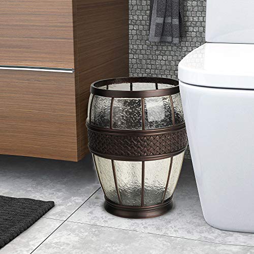 nu steel Resin Crackled Ice Small Trash Can Wastebasket, Garbage Container Bin for Bathrooms, Powder Rooms, Kitchens, Home Offices - Oil Rubbed Bronze