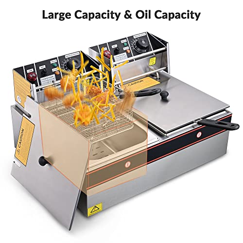WeChef Large Commercial Deep Fryer 5000W 24L Stainless Steel Electric Countertop Restaurant Equipment Dual Tank Basket